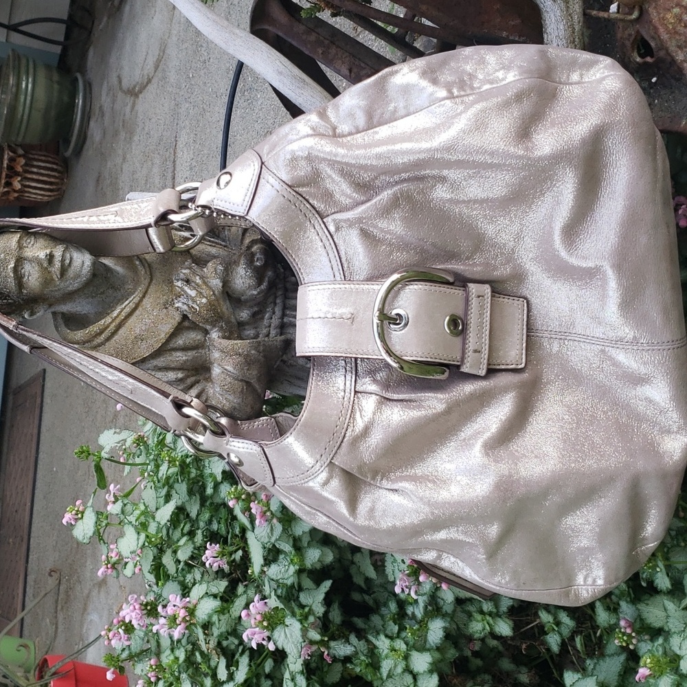 Coach F15075 Soho Lynn Metallic Gold Shimmer Hobo Bag - Gem